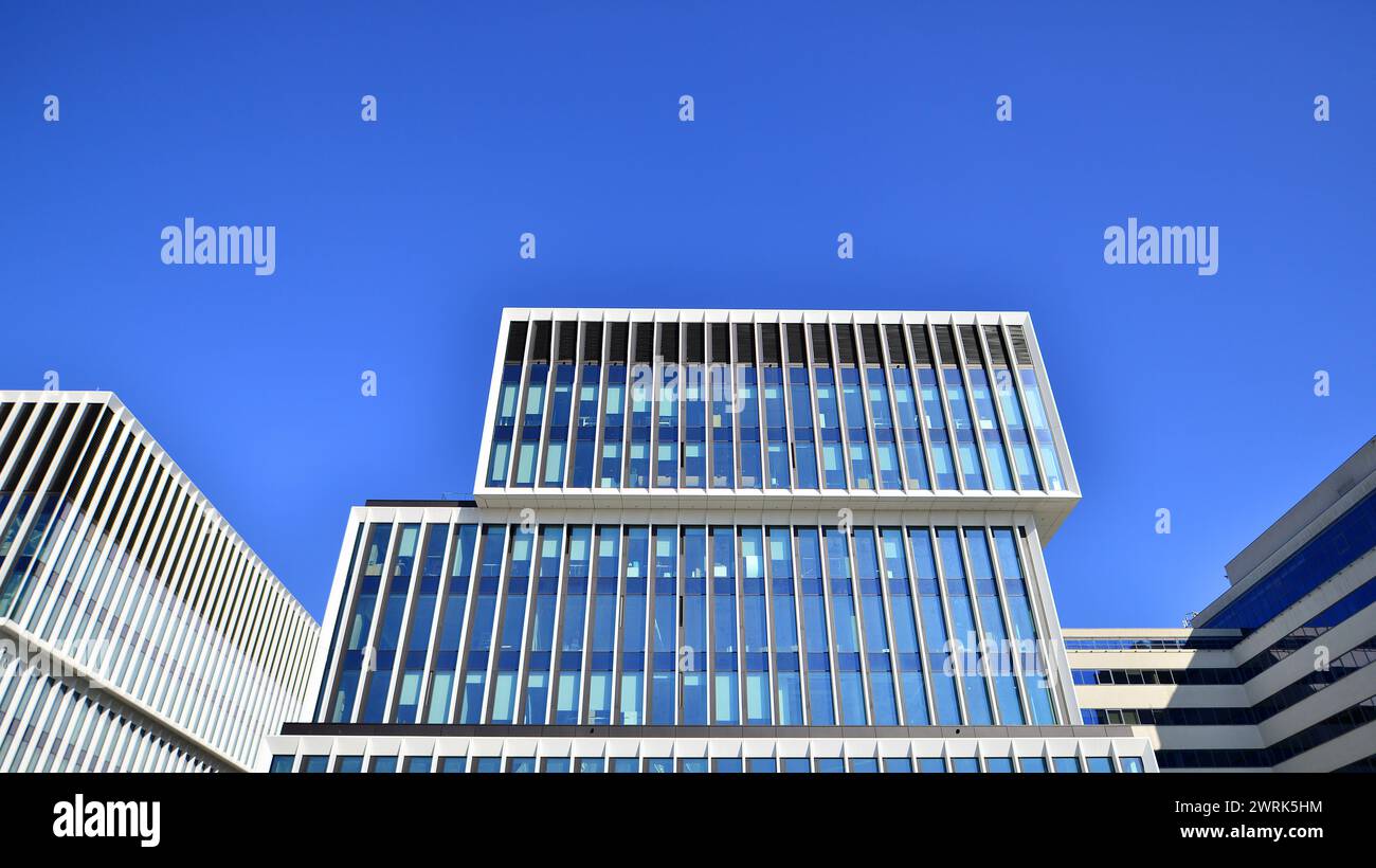 Modern office building in the city with windows and steel and aluminum ...