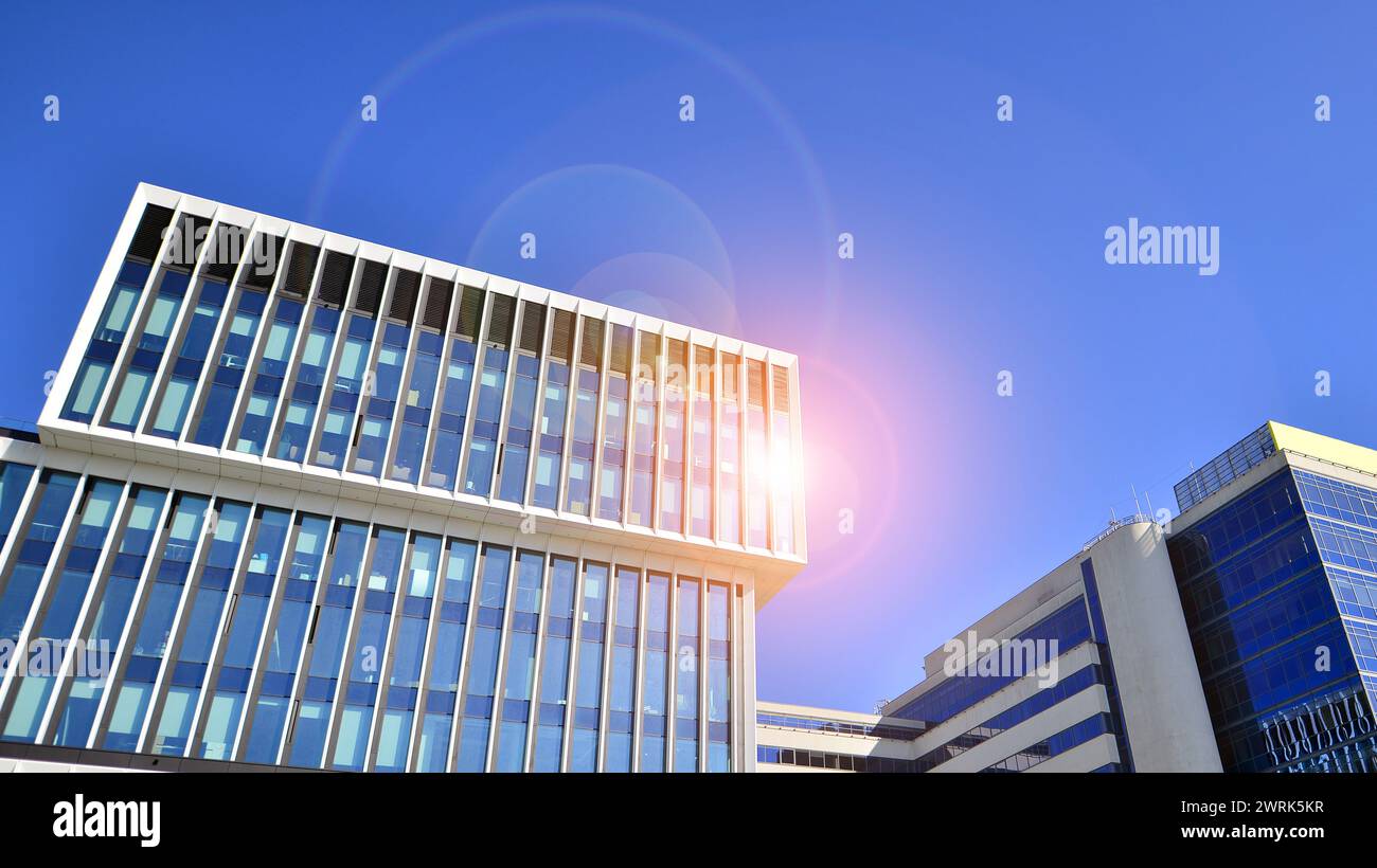 Modern office building in the city with windows and steel and aluminum ...