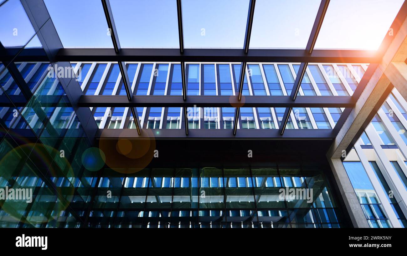 Modern office building in the city with windows and steel and aluminum ...