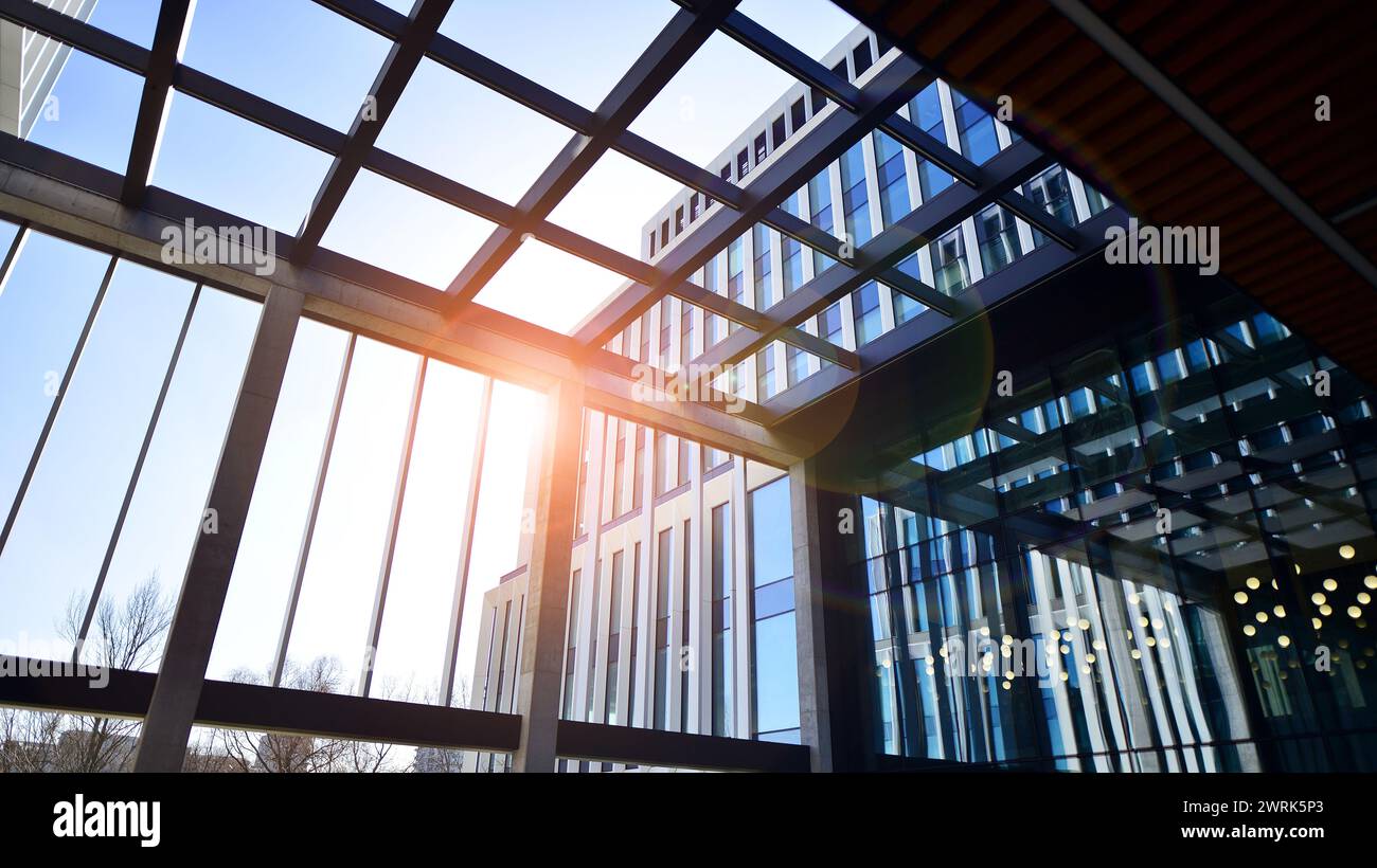 Modern office building in the city with windows and steel and aluminum ...