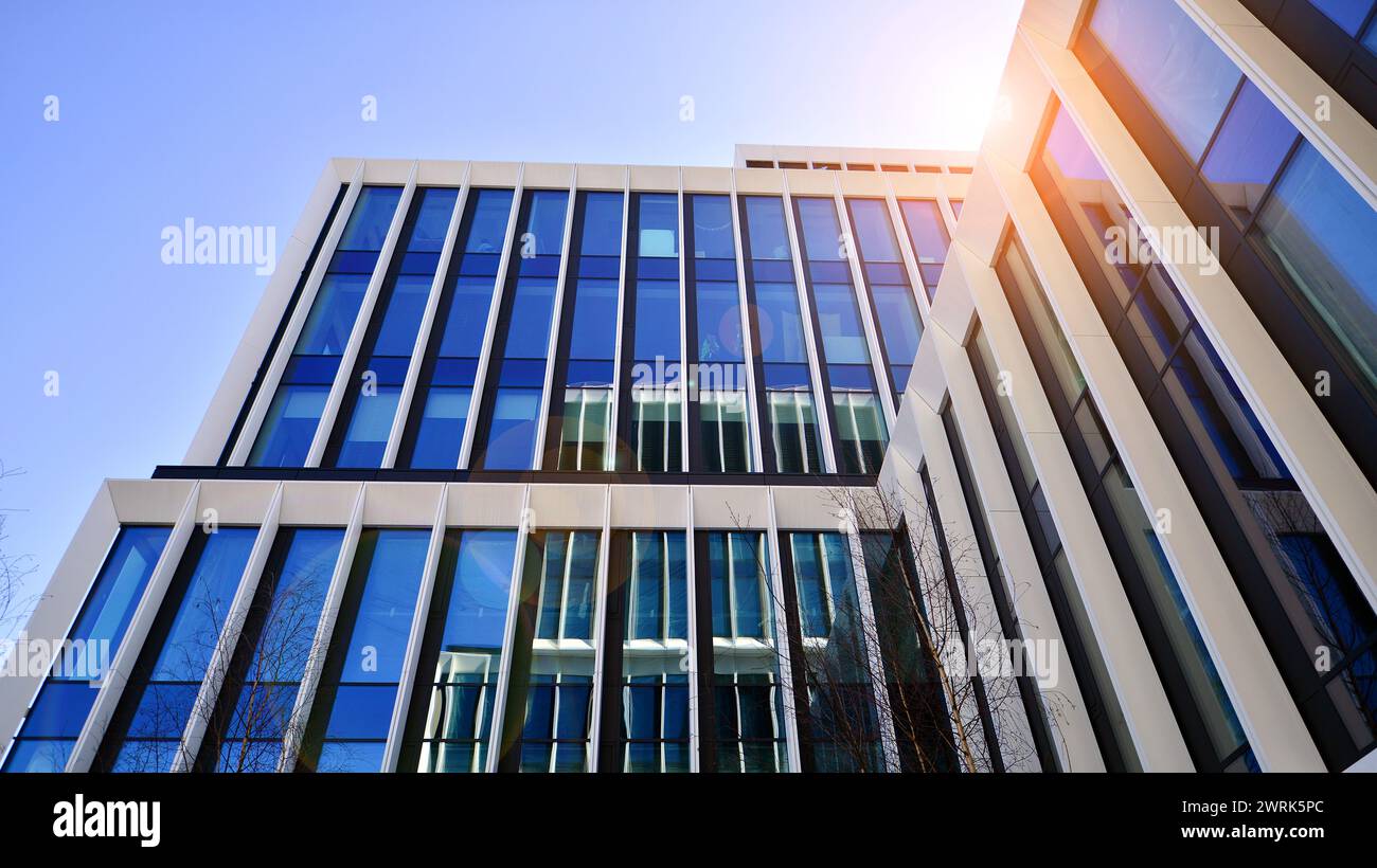 Modern office building in the city with windows and steel and aluminum ...