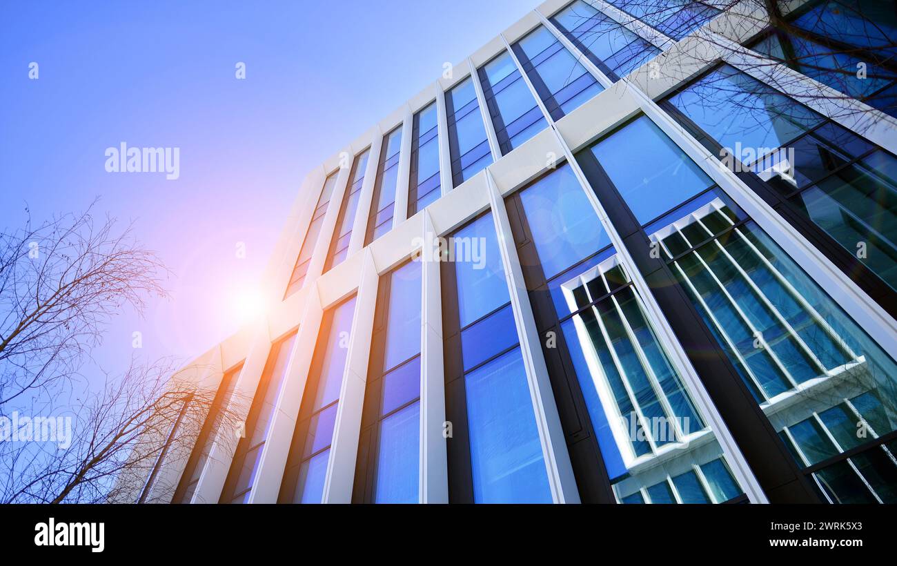 Modern office building in the city with windows and steel and aluminum ...