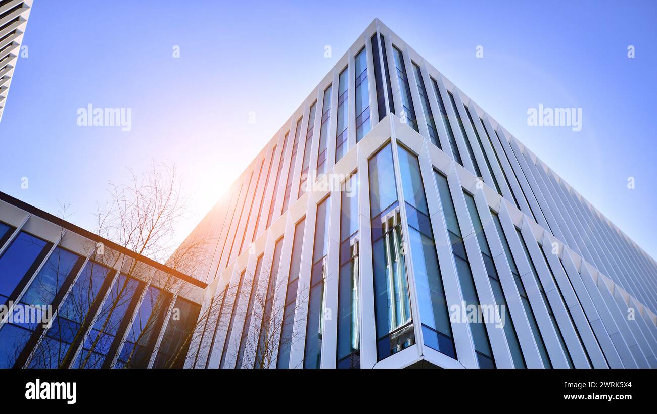 Modern office building in the city with windows and steel and aluminum ...
