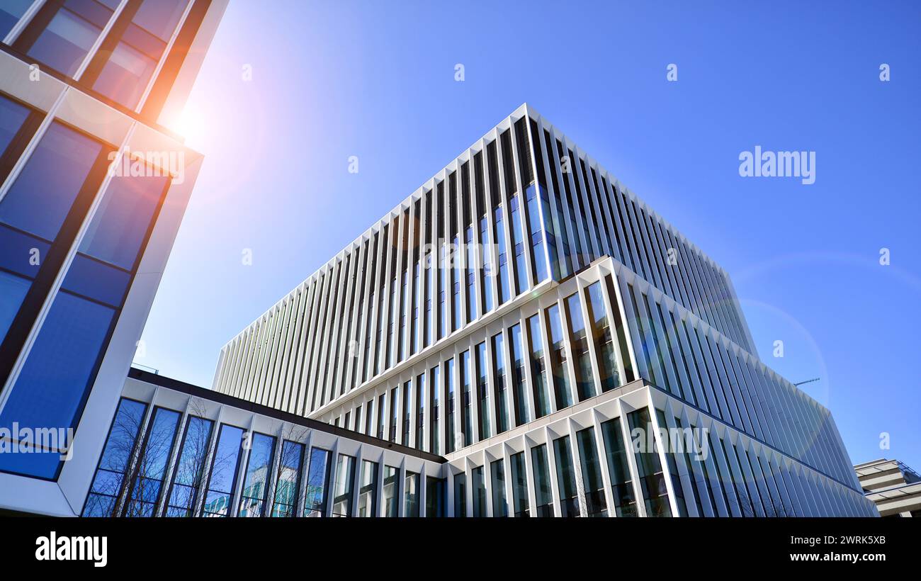 Modern office building in the city with windows and steel and aluminum ...