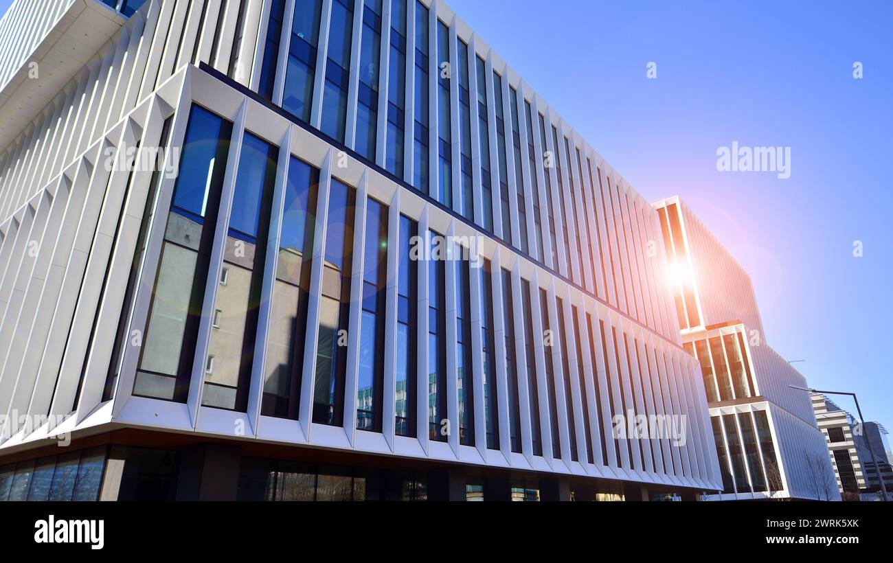 Modern office building in the city with windows and steel and aluminum ...