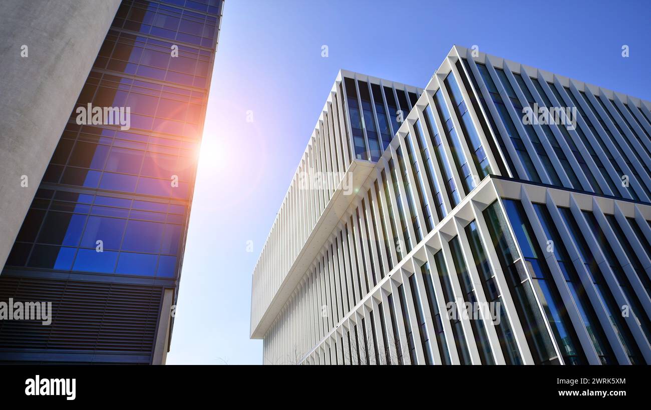 Modern office building in the city with windows and steel and aluminum ...