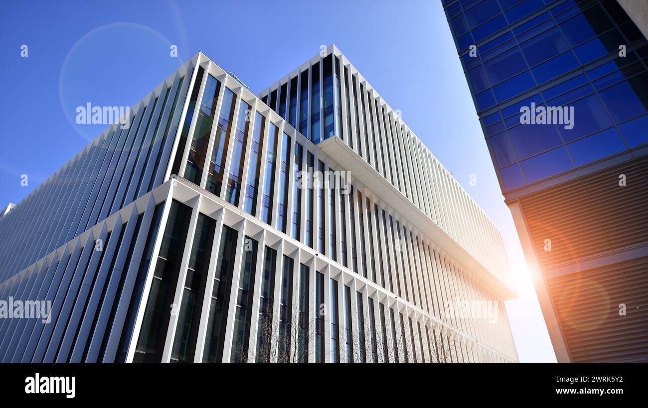 Modern office building in the city with windows and steel and aluminum ...