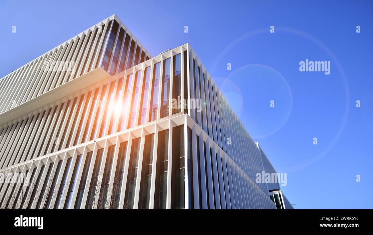 Modern office building in the city with windows and steel and aluminum ...