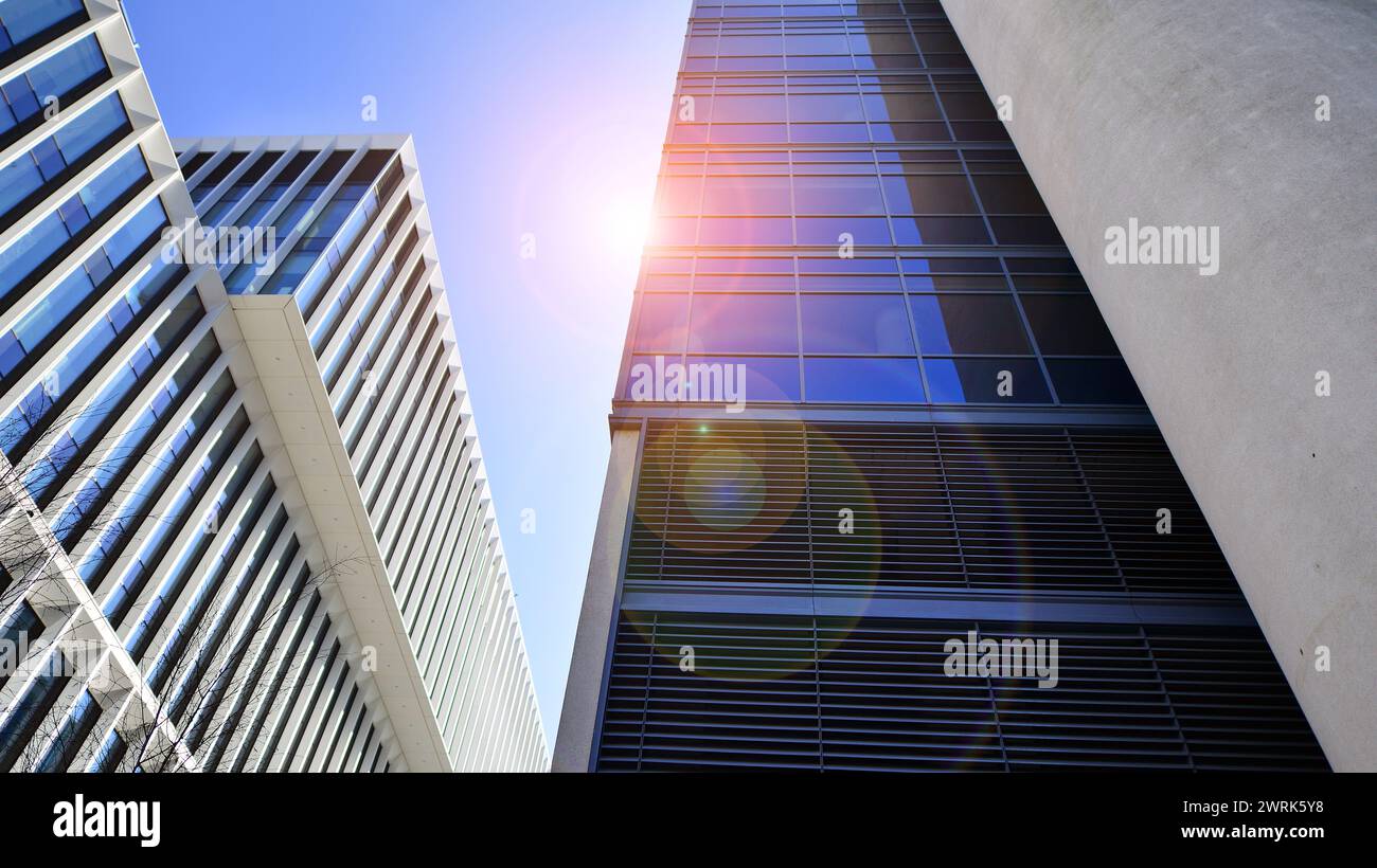 Modern office building in the city with windows and steel and aluminum ...
