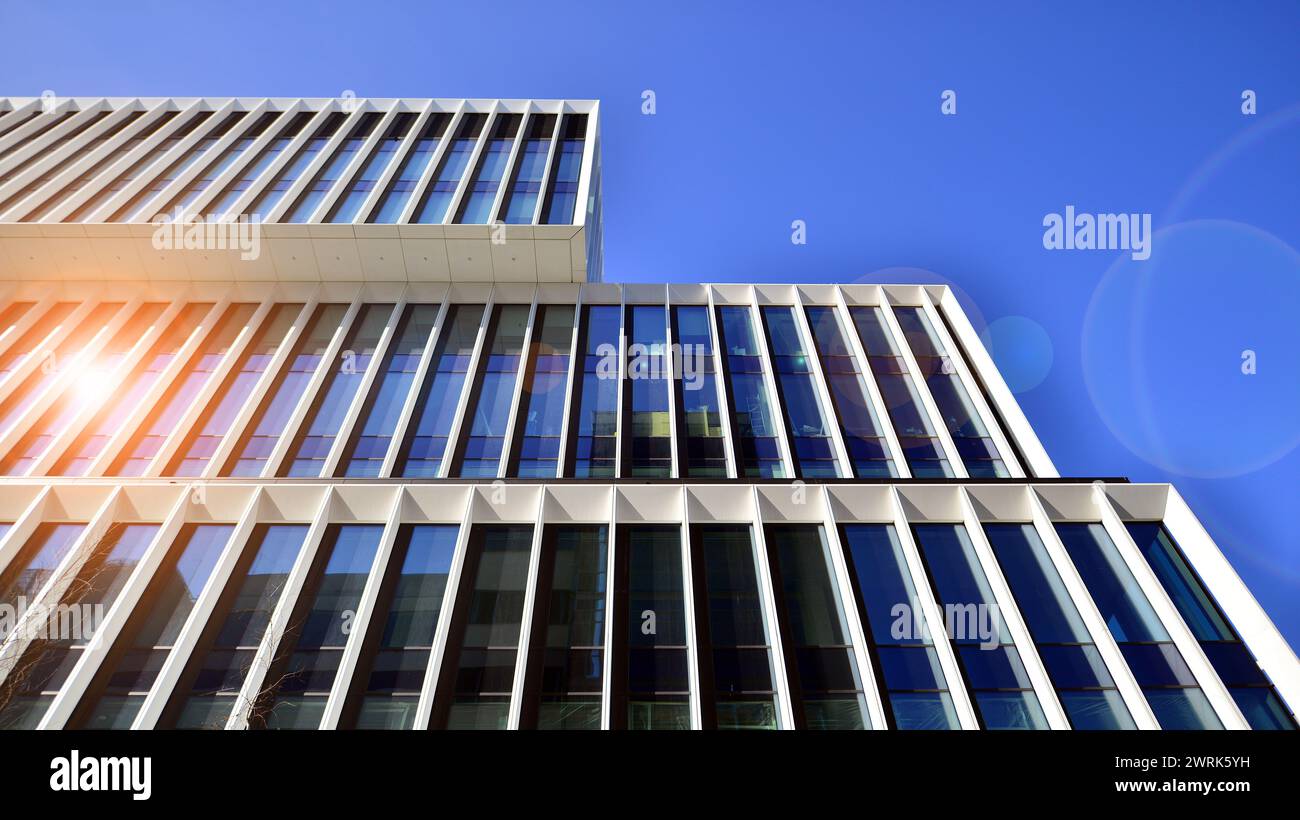 Modern office building in the city with windows and steel and aluminum ...
