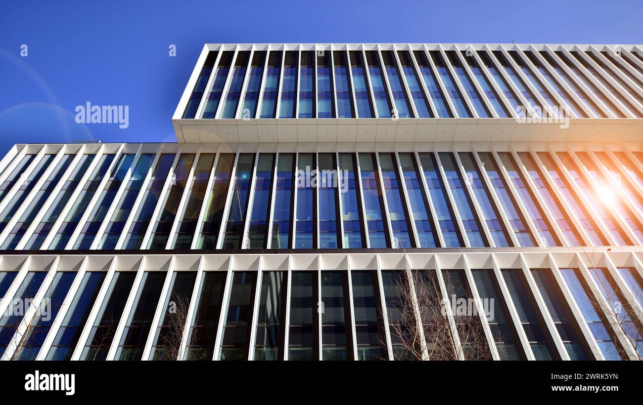 Modern office building in the city with windows and steel and aluminum ...