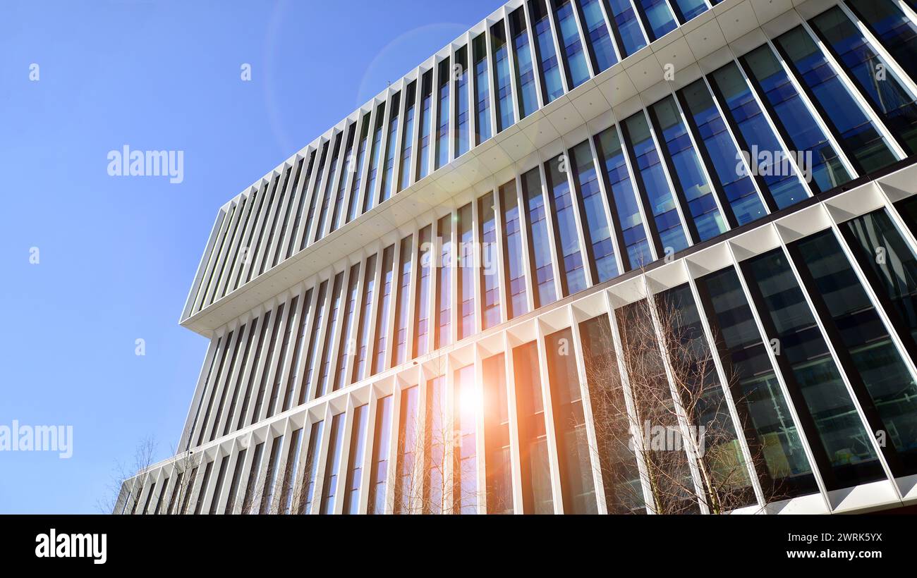 Modern office building in the city with windows and steel and aluminum ...