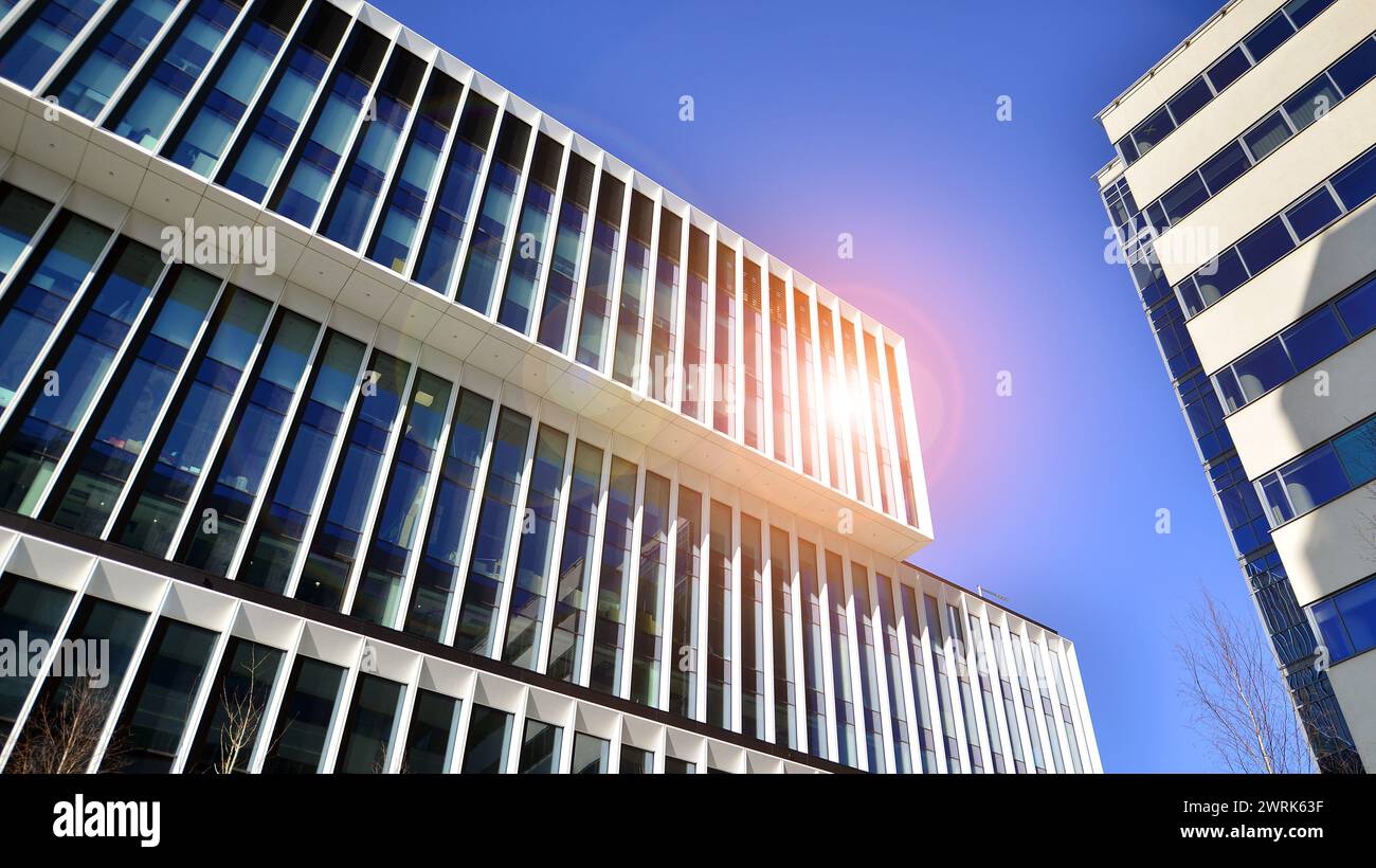 Modern office building in the city with windows and steel and aluminum ...