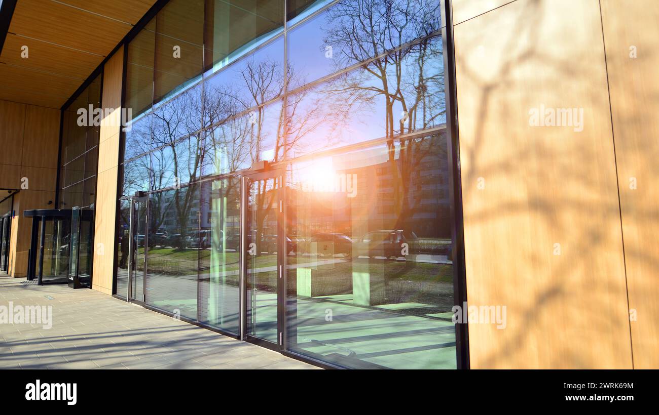 Entrance of the modern business city office building. Modern urban ...