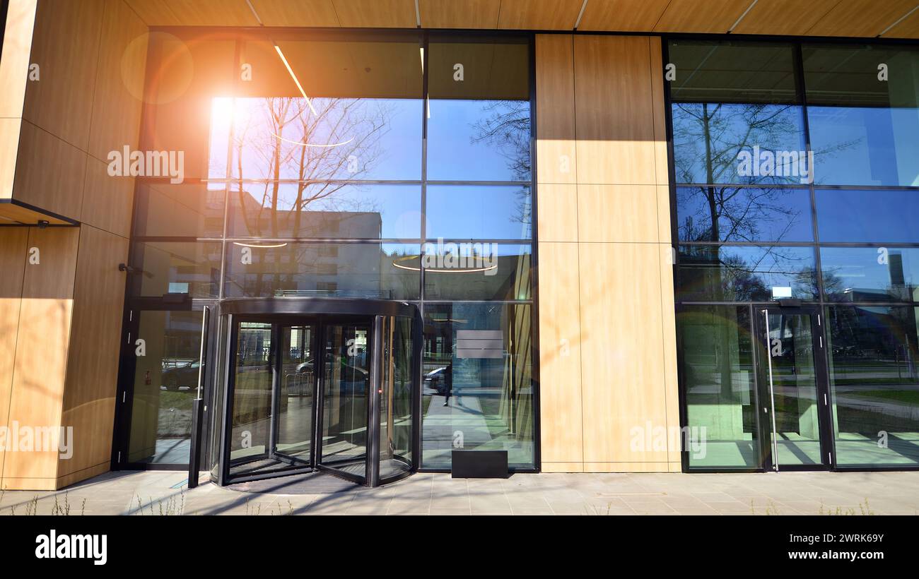 Entrance of the modern business city office building. Modern urban ...