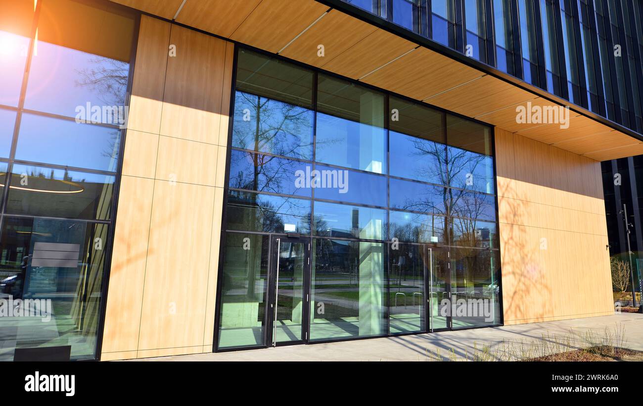 Entrance of the modern business city office building. Modern urban ...