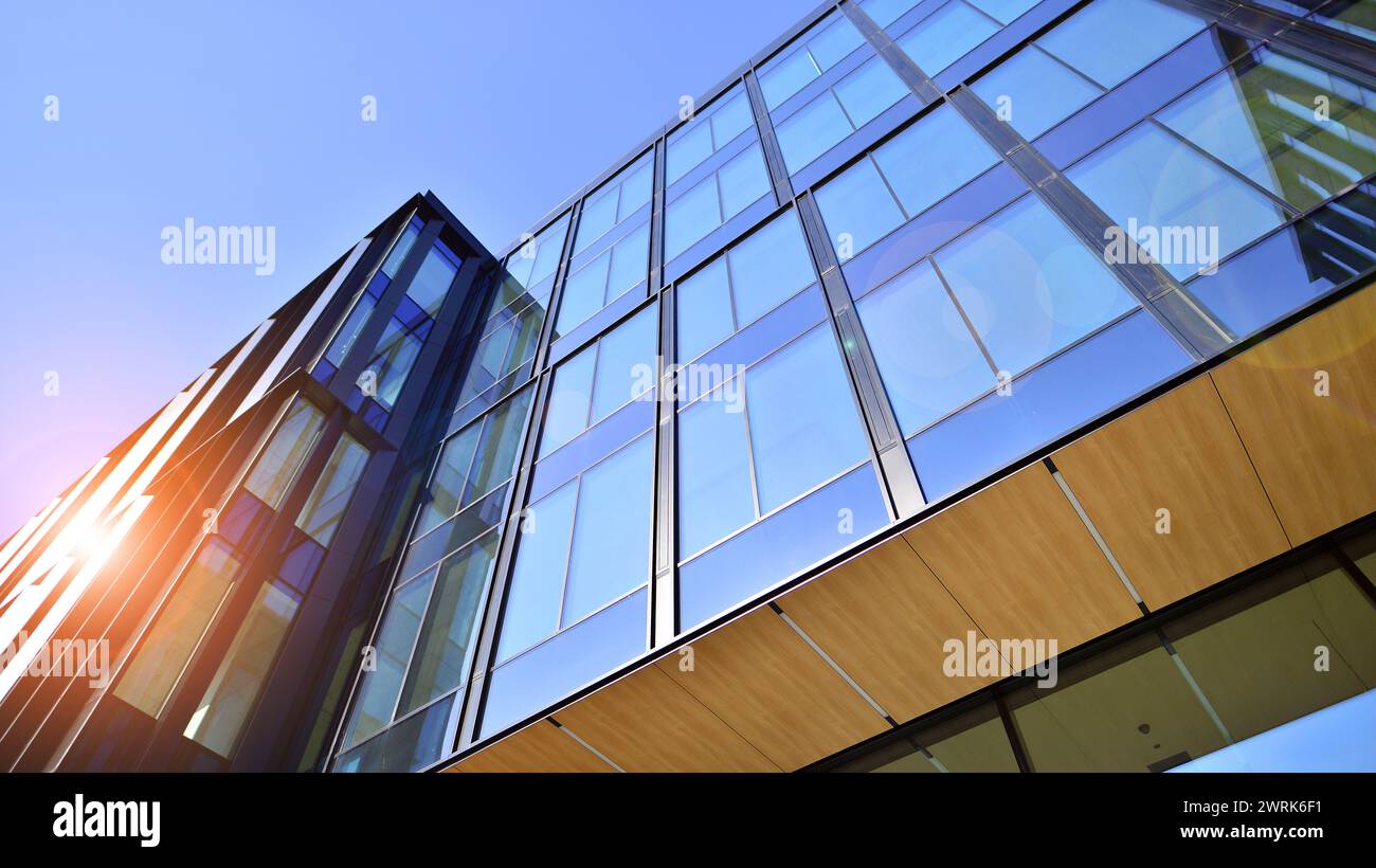 Modern office building with glass facade. Transparent glass wall of ...