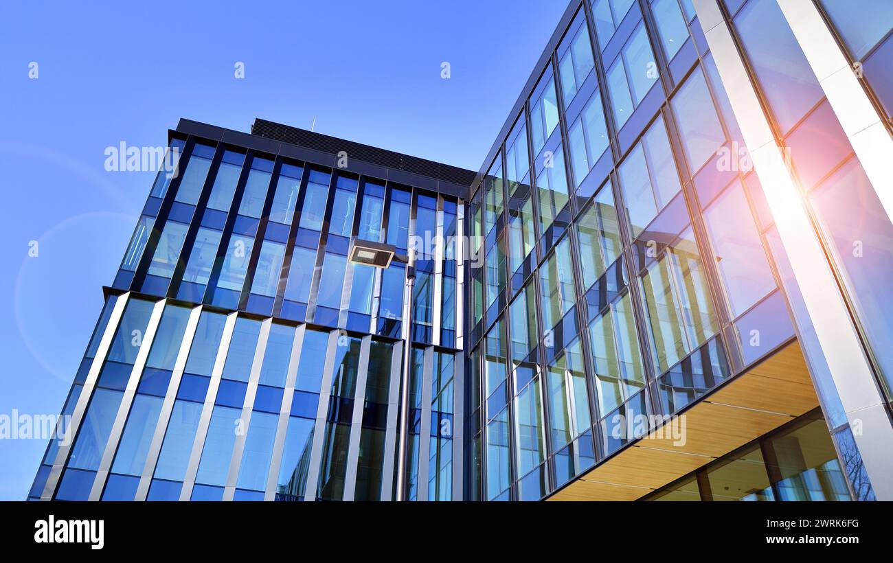 Modern office building with glass facade. Transparent glass wall of ...