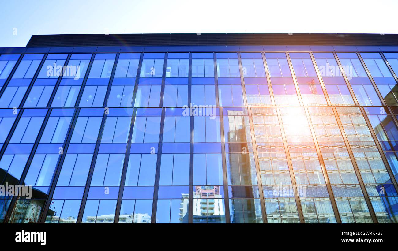Modern office building with glass facade. Transparent glass wall of ...