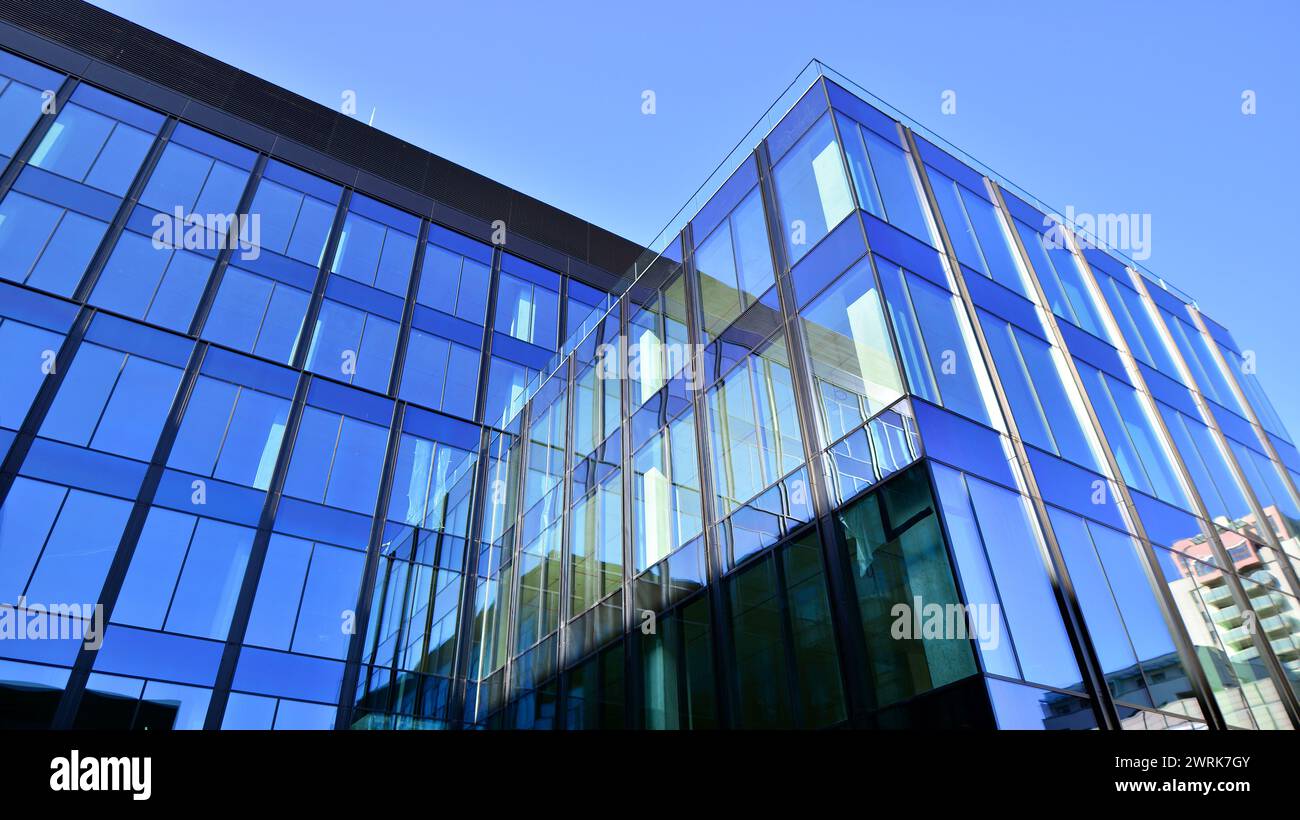 Modern office building with glass facade. Transparent glass wall of ...
