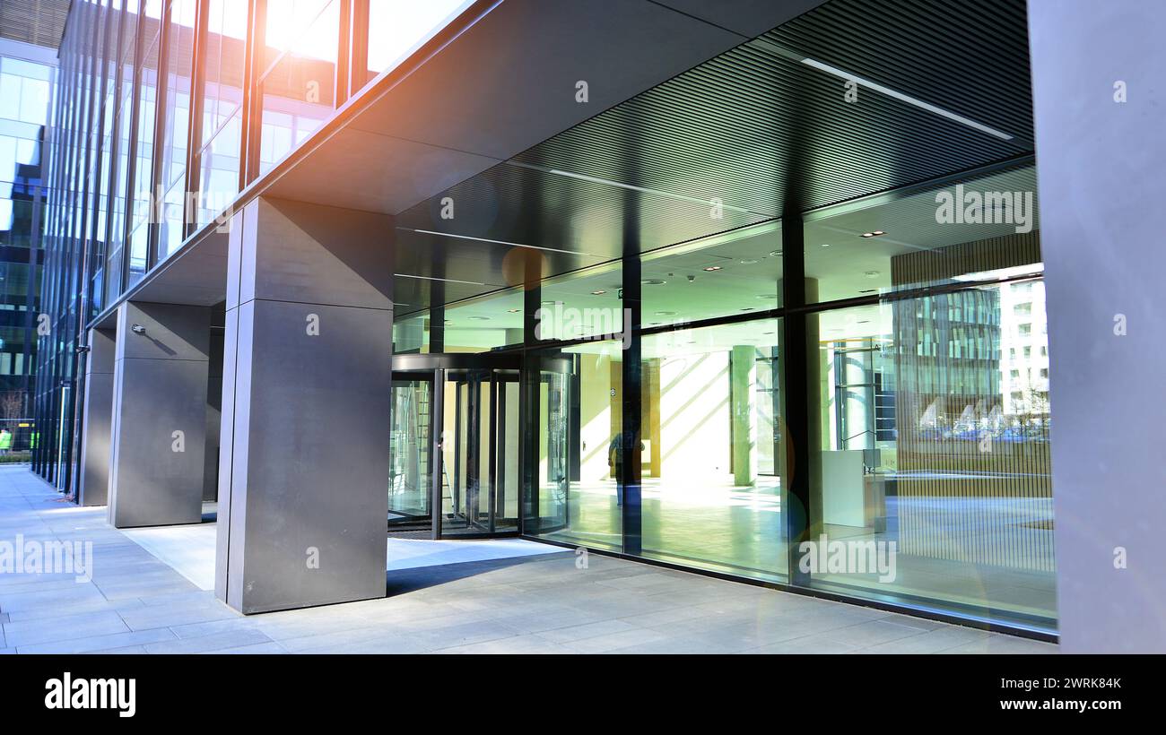 Entrance of the modern business city office building. Modern urban ...