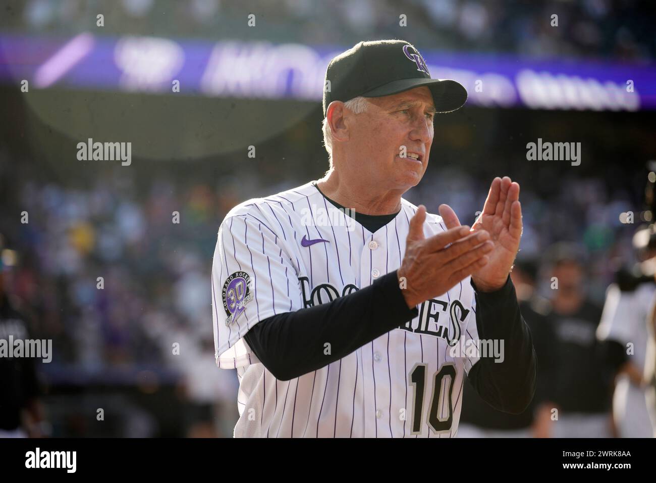 FILE - Colorado Rockies manager Bud Black (10) in the 11th inning of a ...