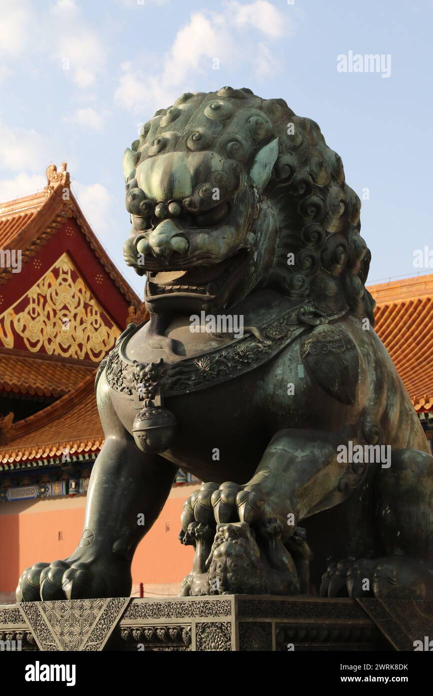 bronze chinese lion dog aka foo dog at the forbidden city beijing china ...