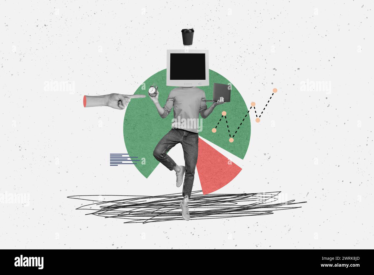 Creative photo collage picture standing headless man computer monitor ...