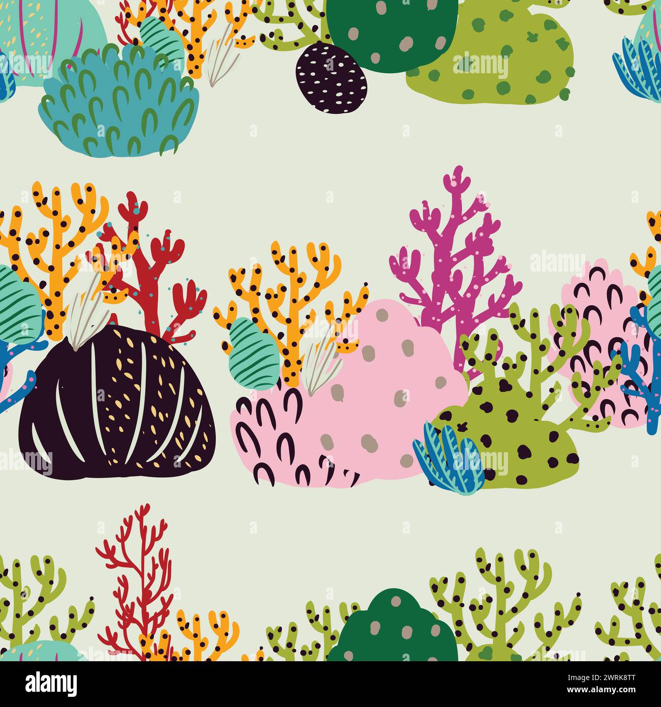A seamless pattern of flat colorful corals. Vector print Stock Vector ...