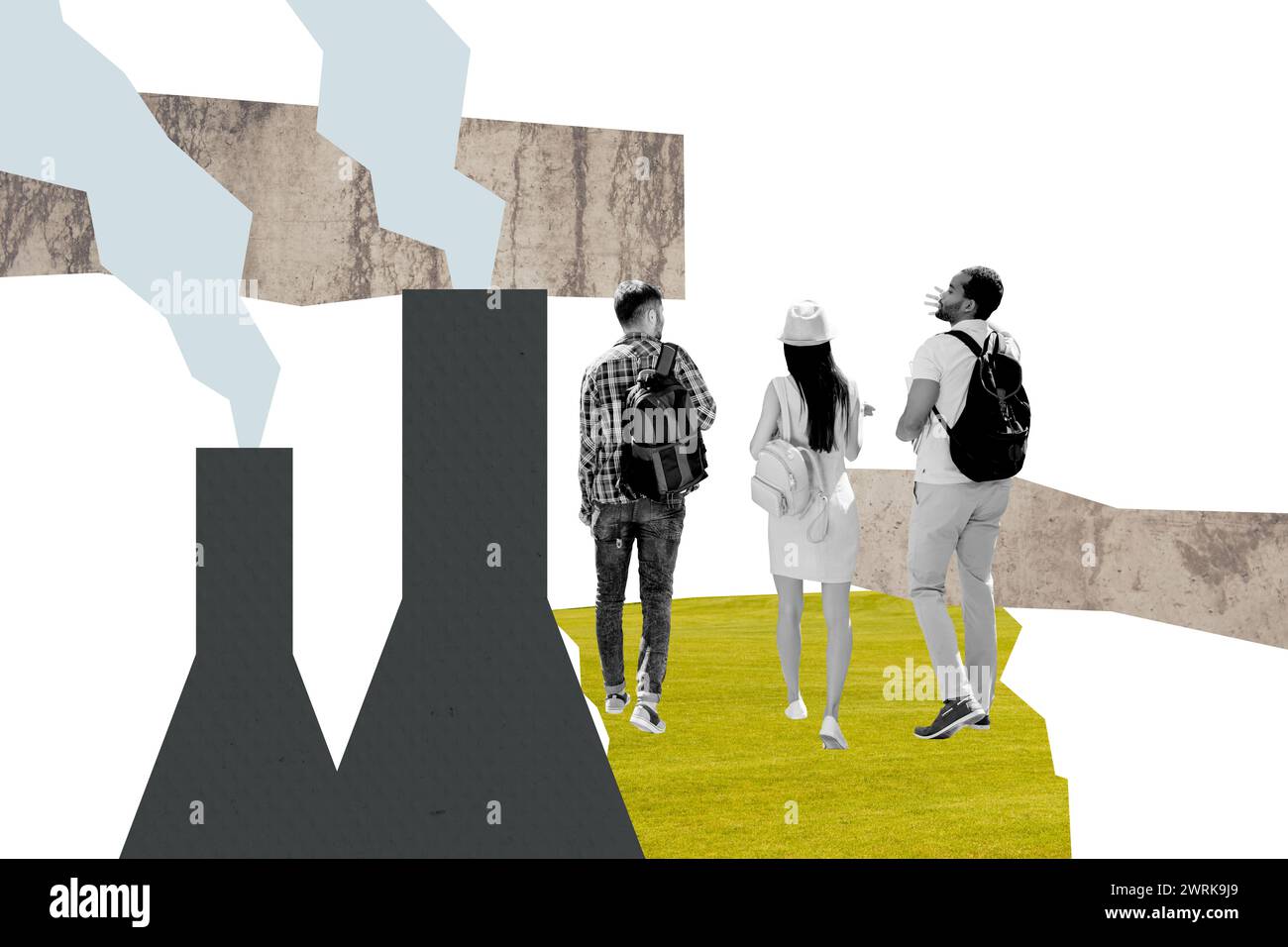 Creative abstract collage of young people students careless air ...