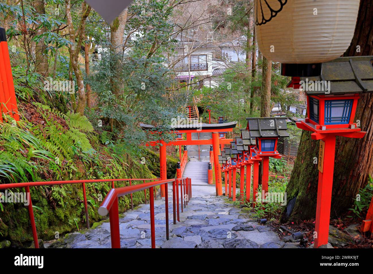 Kifune Shrine, a Shinto shrine with a lantern-lined path at ...