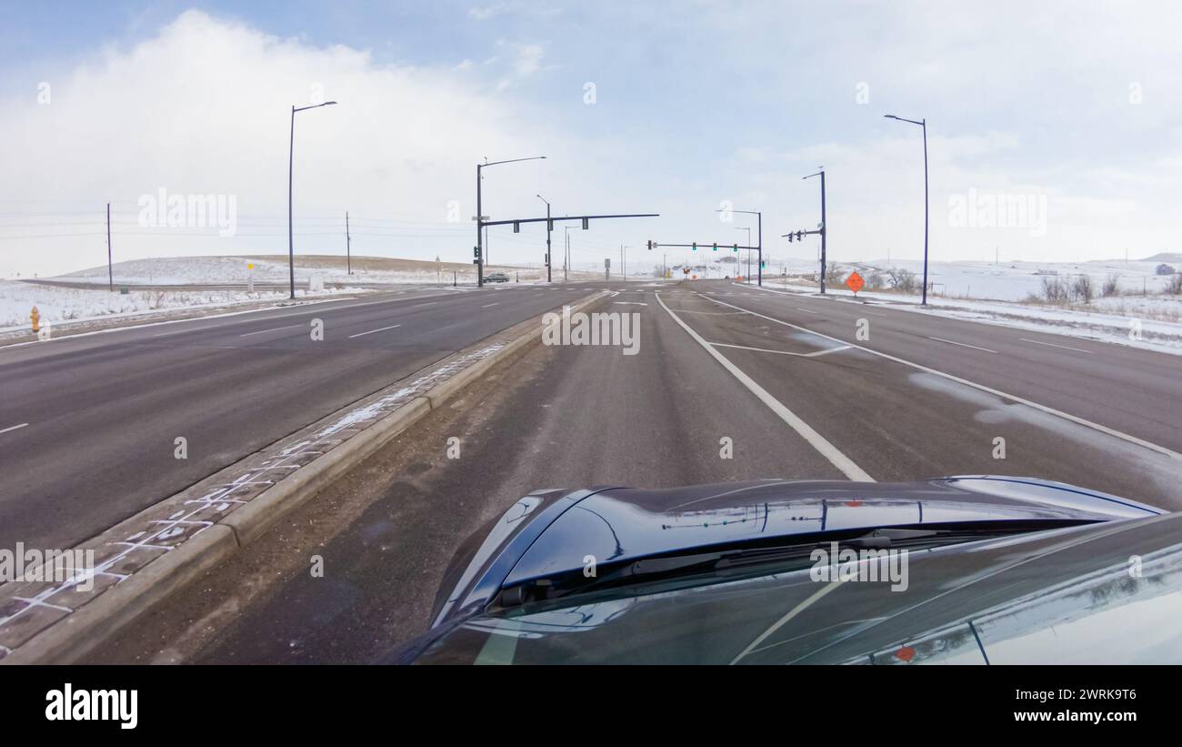 Driving on Suburban Road Post-Winter Storm Stock Photo - Alamy