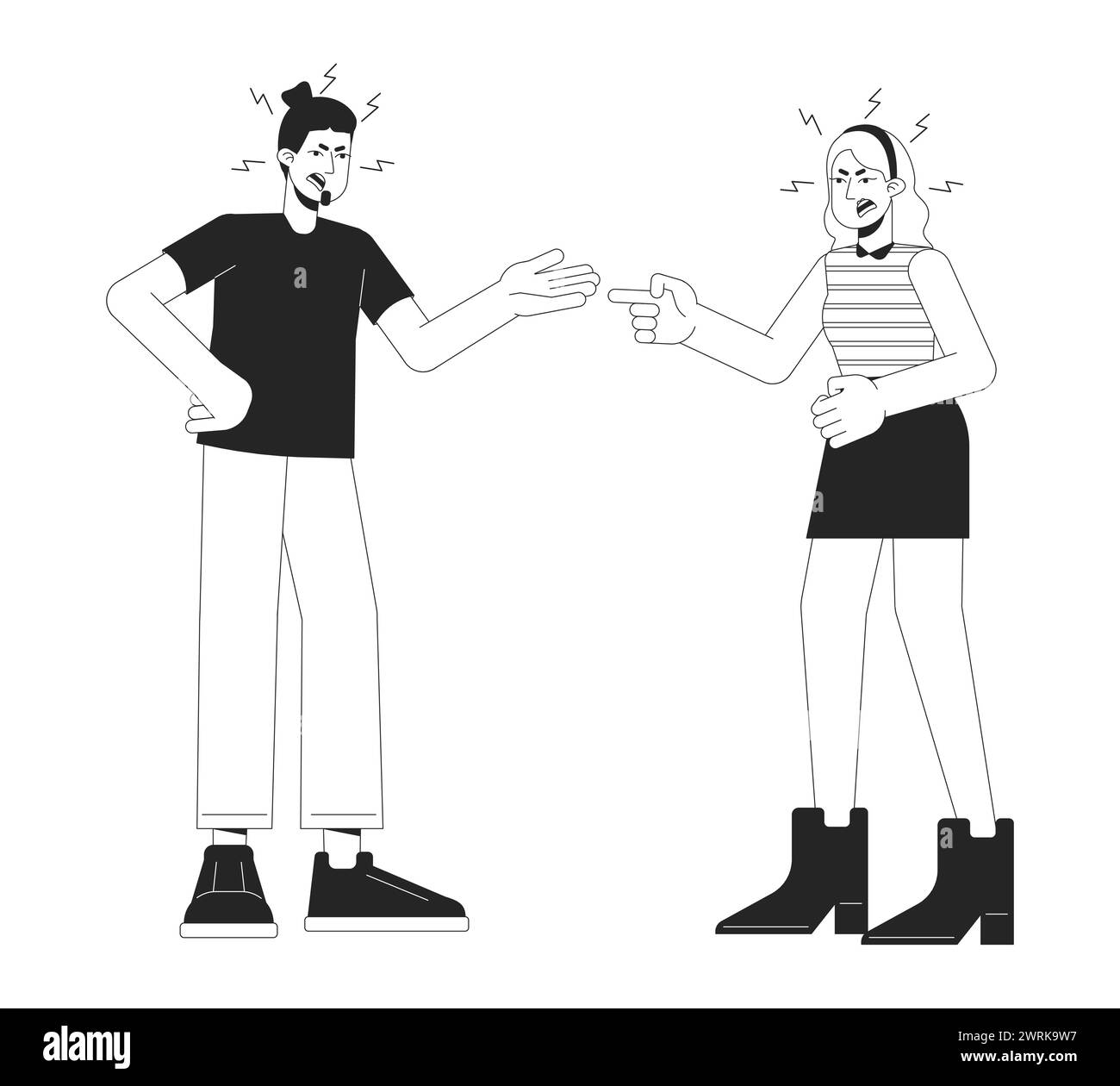 Caucasian Couple Quarrel Black And White Cartoon Flat Illustration Stock Vector Image And Art Alamy