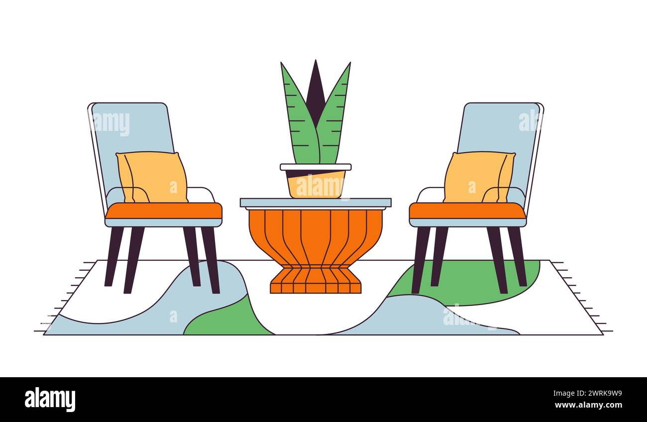 Cozy Patio Seating Furniture 2d Linear Cartoon Object Stock Vector