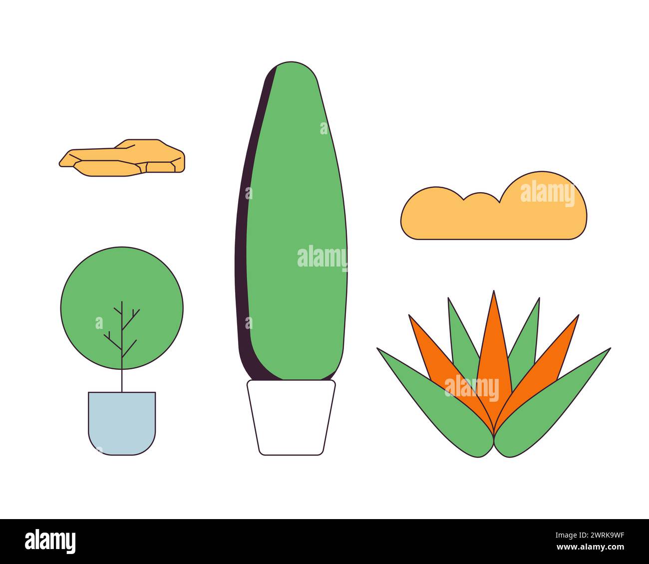 Outdoor decor 2D linear cartoon objects set Stock Vector Image & Art - Alamy