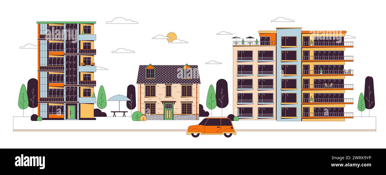 Downtown condominiums line cartoon flat illustration Stock Vector Image ...
