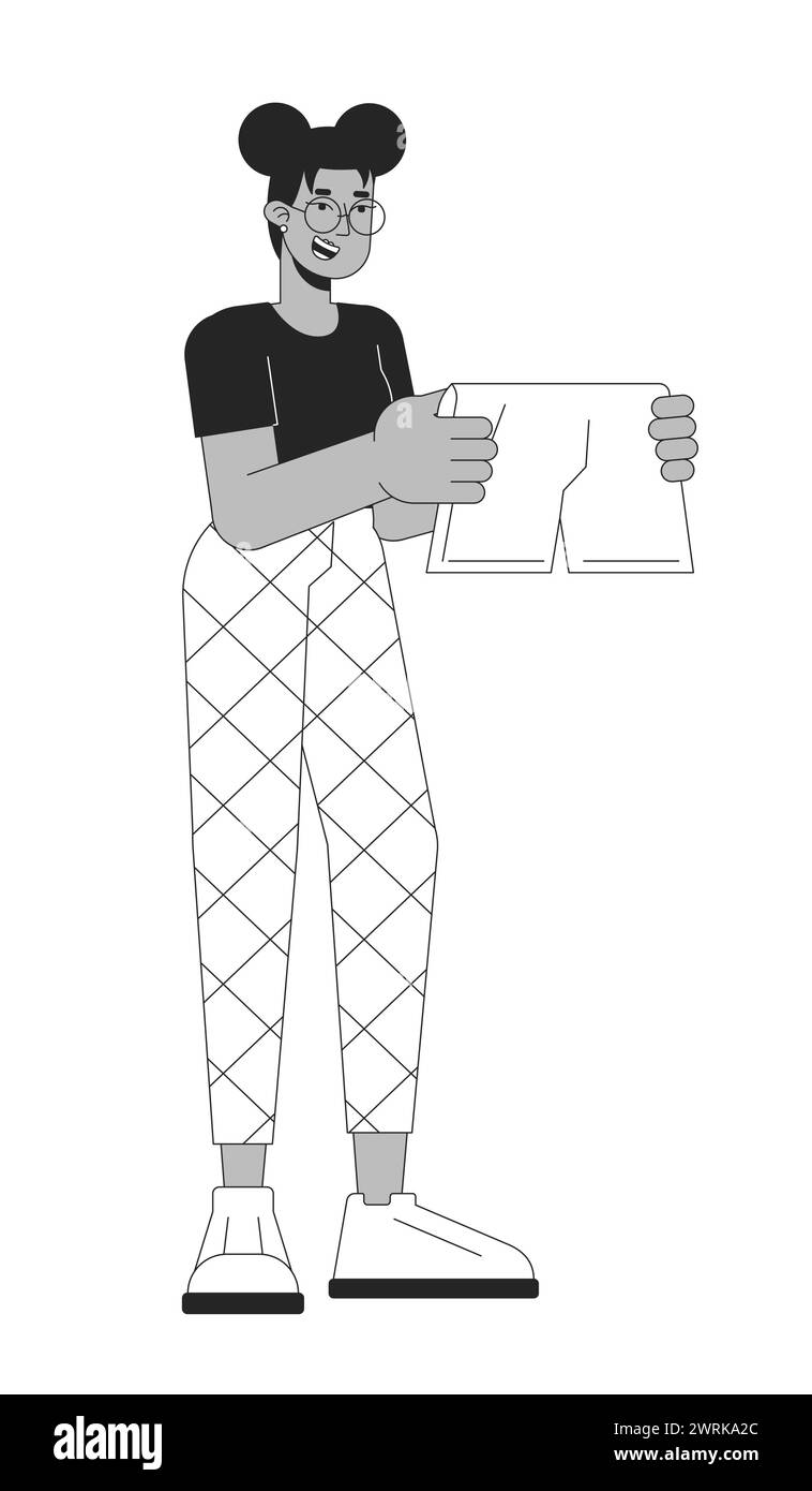 African American Girl Choosing Shorts Black And White 2d Line Cartoon