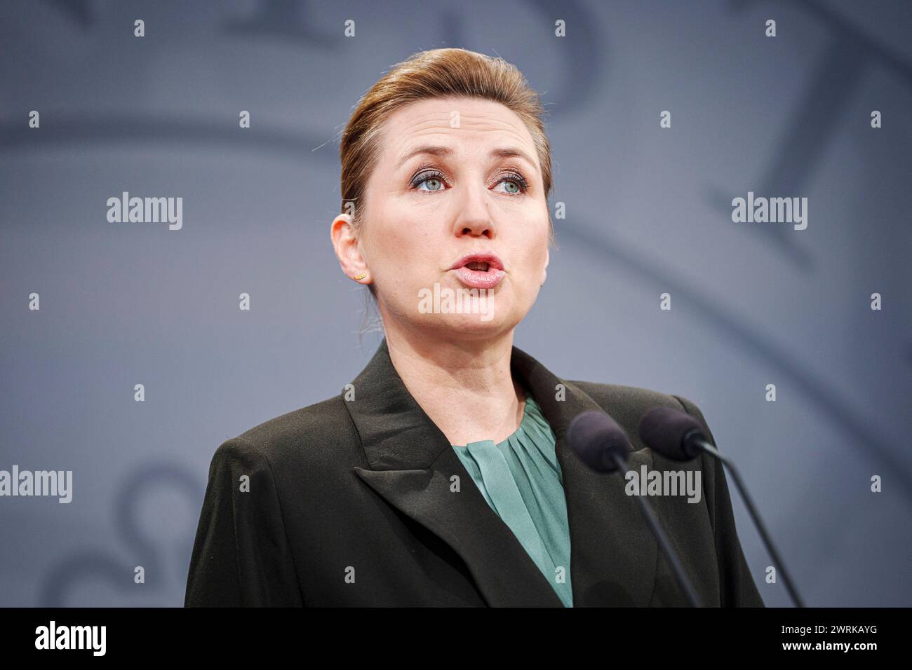 Danish Prime Minister Mette Frederiksen speaks during a press ...