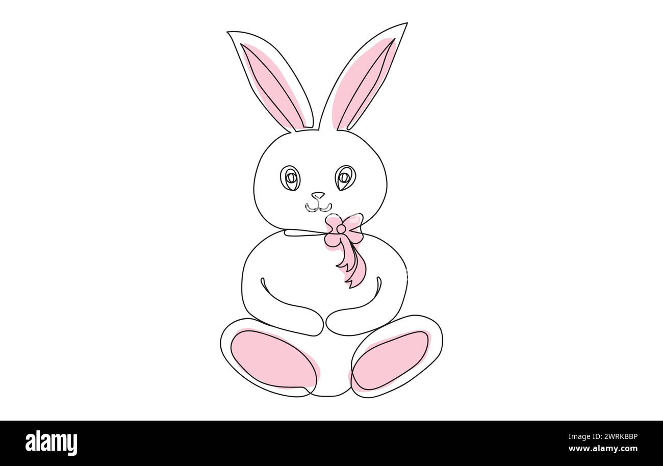 Cute pink toy bunny. Continuous one line drawing of Rabbit. Simple line ...