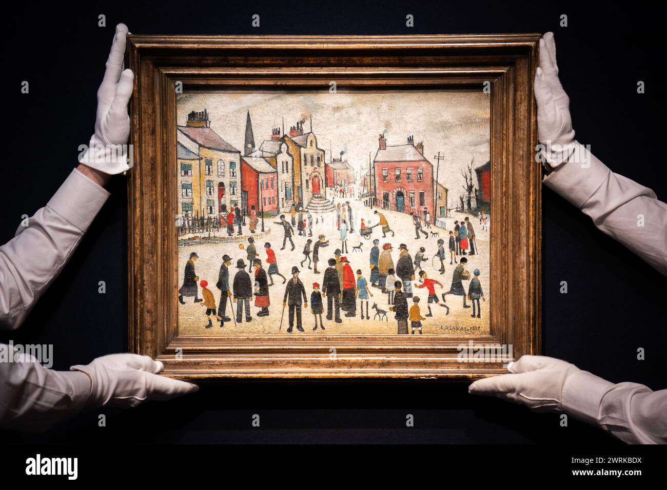 A work by Lawrence Stephen Lowry, People Standing About, 1935, estimate ...
