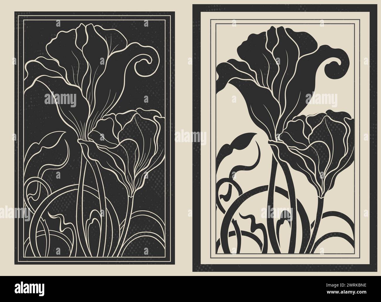 Art nouveau style flower plant motif template. 1920-1930 years vintage ...