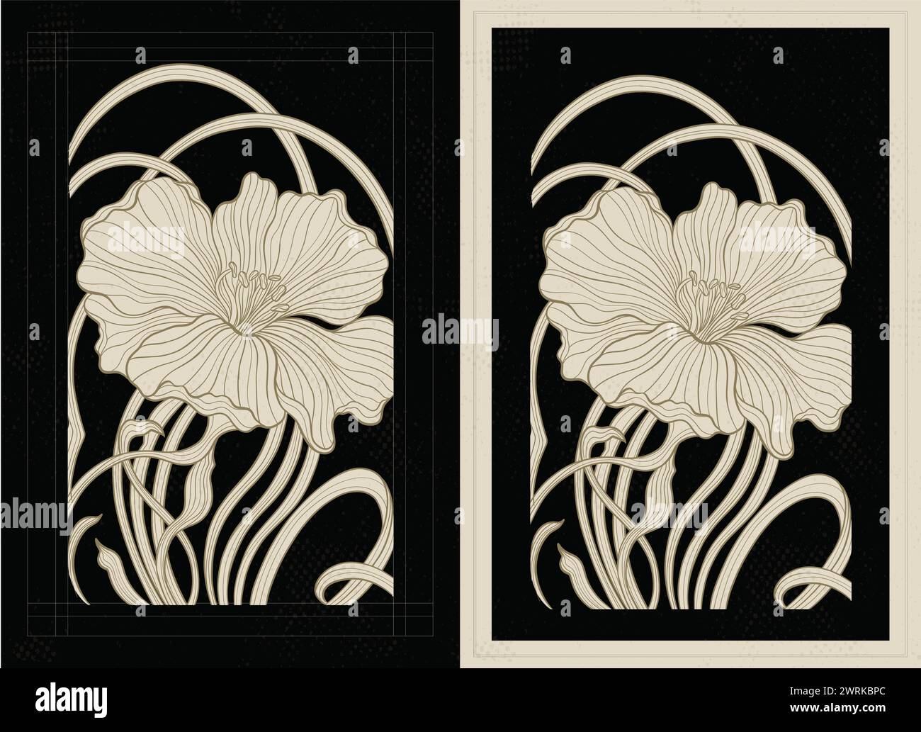 Art nouveau style flower plant motif template. 1920-1930 years vintage ...
