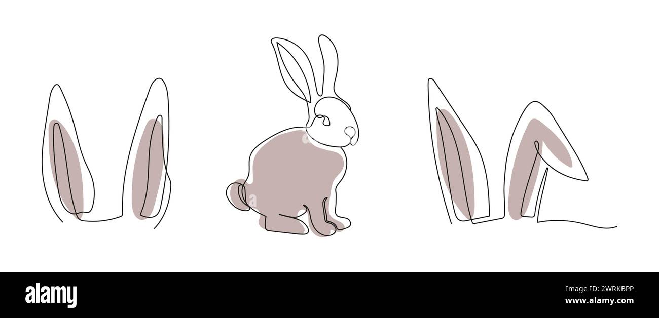 Collection of rabbit and bunny ears. Continuous one line drawing ...