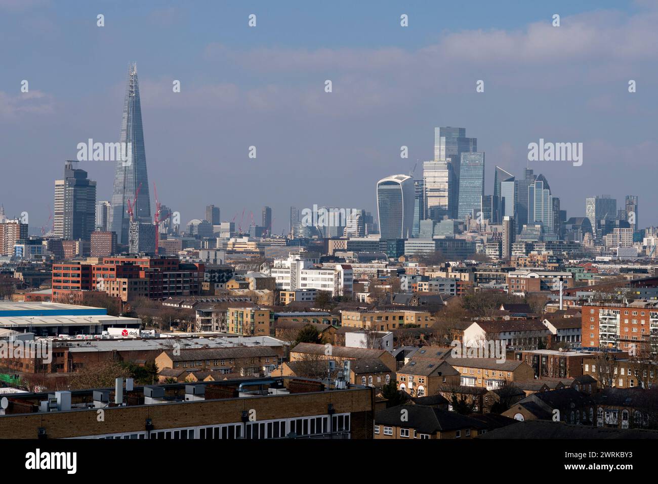 General view of Central London as seen from Old Kent Road during a ...