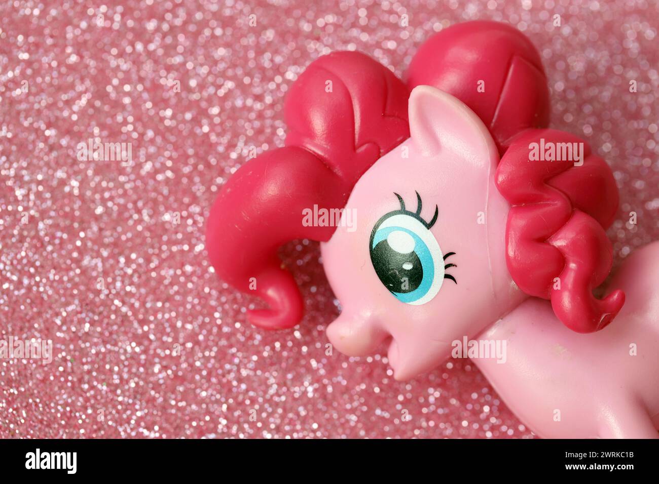 TERNOPIL, UKRAINE - JULY 7, 2023 Old toy with character from My Little ...