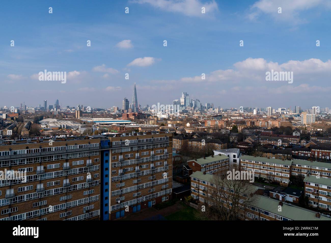 General view of Central London as seen from Old Kent Road during a ...