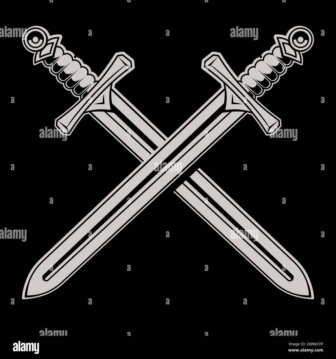 Scandinavian Viking design. Two crossed battle Viking swords, vector ...