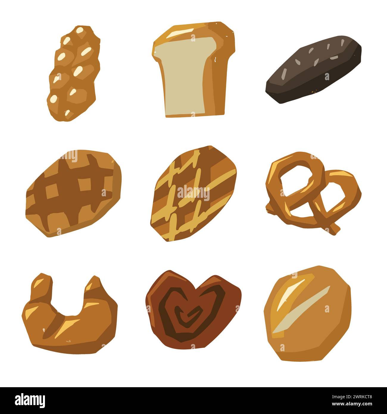 A bunch of different types of bread on a white background. Vector ...