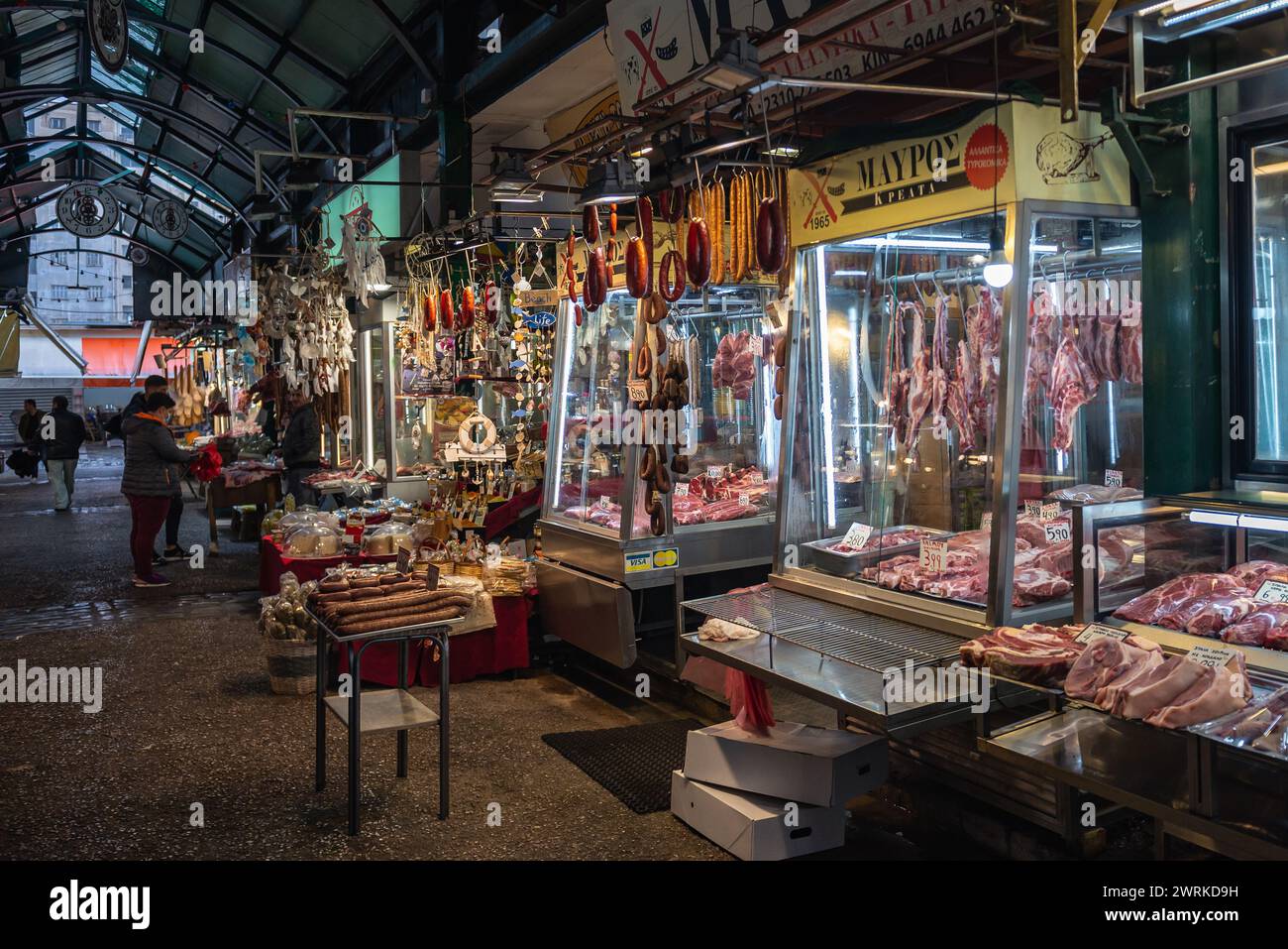Butcher's shops on Kapani Market in Thessaloniki city, Greece Stock ...