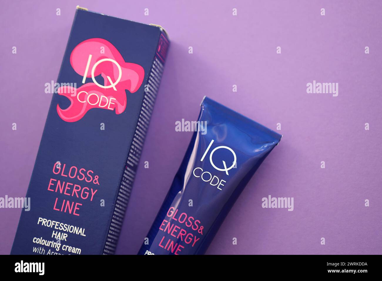 KYIV, UKRAINE - OCTOBER 31, 2023 Tube of IQ Code Gloss and Energy Line ...